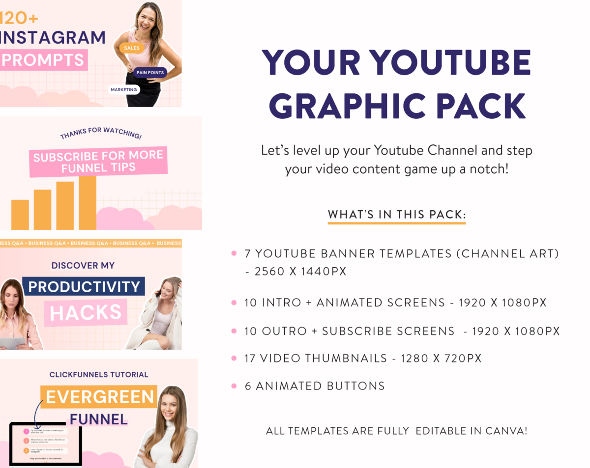 Youtube Branding Template Pack for Canva - My Social Boutique
